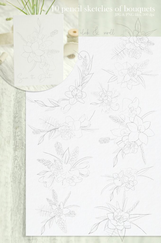 Pencil Sketches of Spring Flowers – MasterBundles