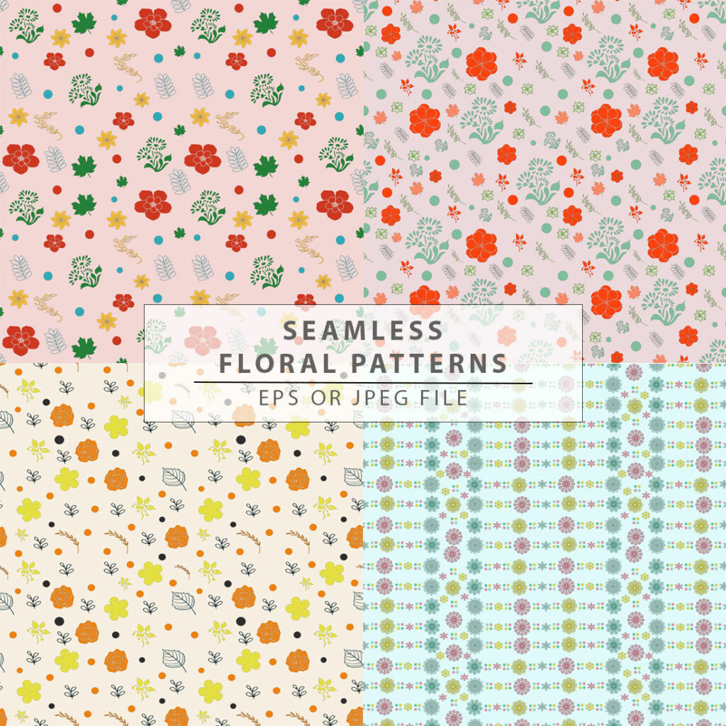 Set of modern seamless floral patterns for printing in green, black ...