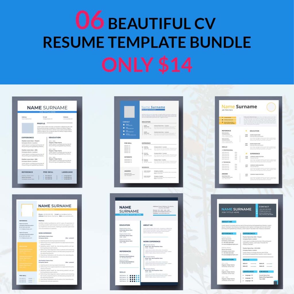 06 BEAUTIFUL CV RESUME TEMPLATE BUNDLE ONLY $14 - MasterBundles