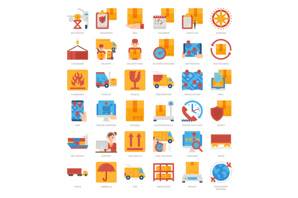 36 Logistics Icons Set x 4 Styles - MasterBundles