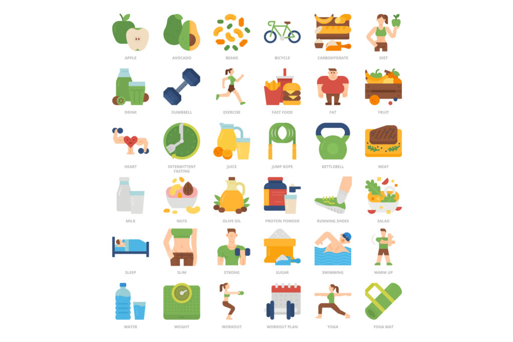 36 Healthy Icons Set x 4 Styles - MasterBundles