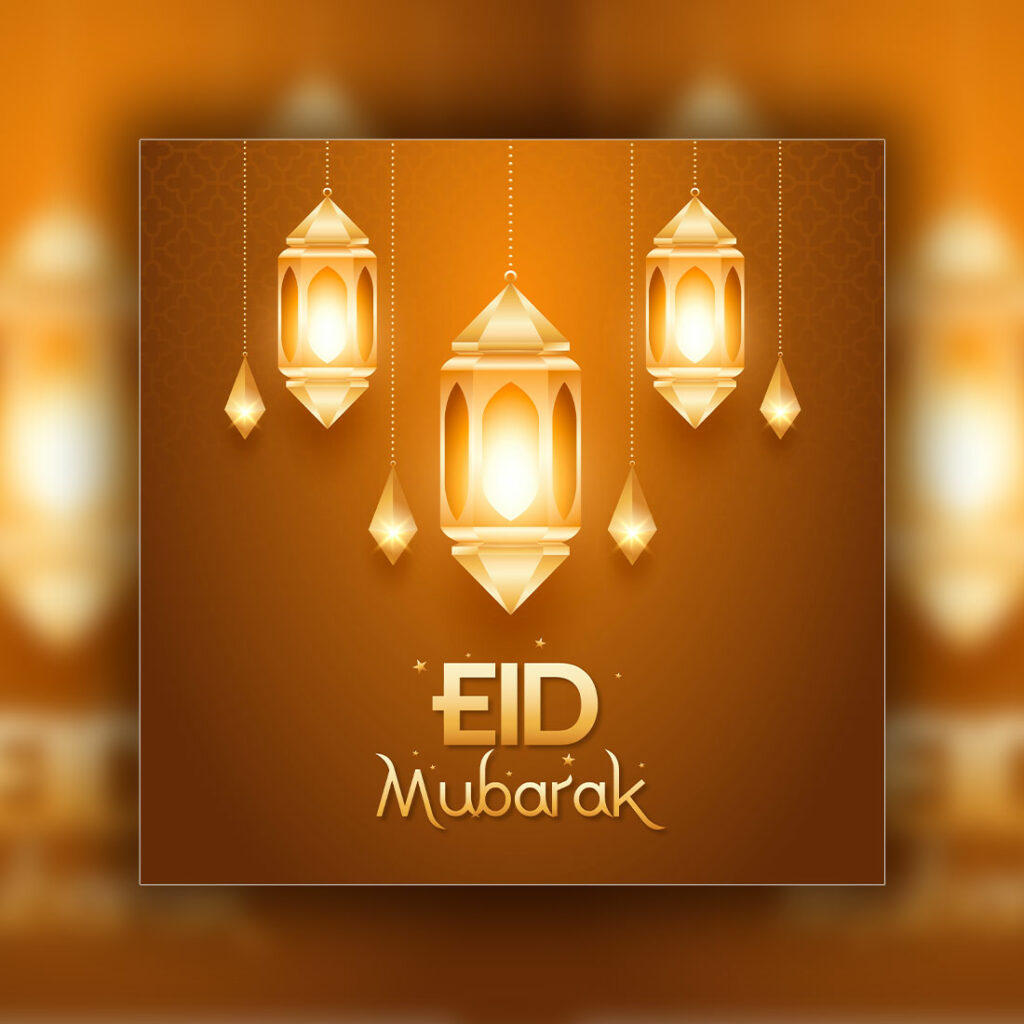 Eid Greetings Social Media Post Design with Islamic background and Lamp ...