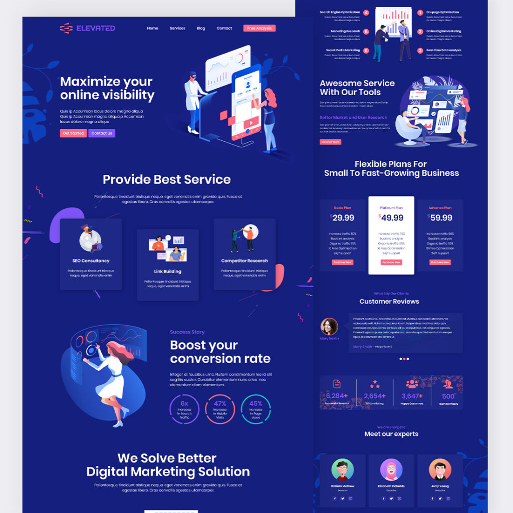 Digital agency landing page PSD & XD template - MasterBundles