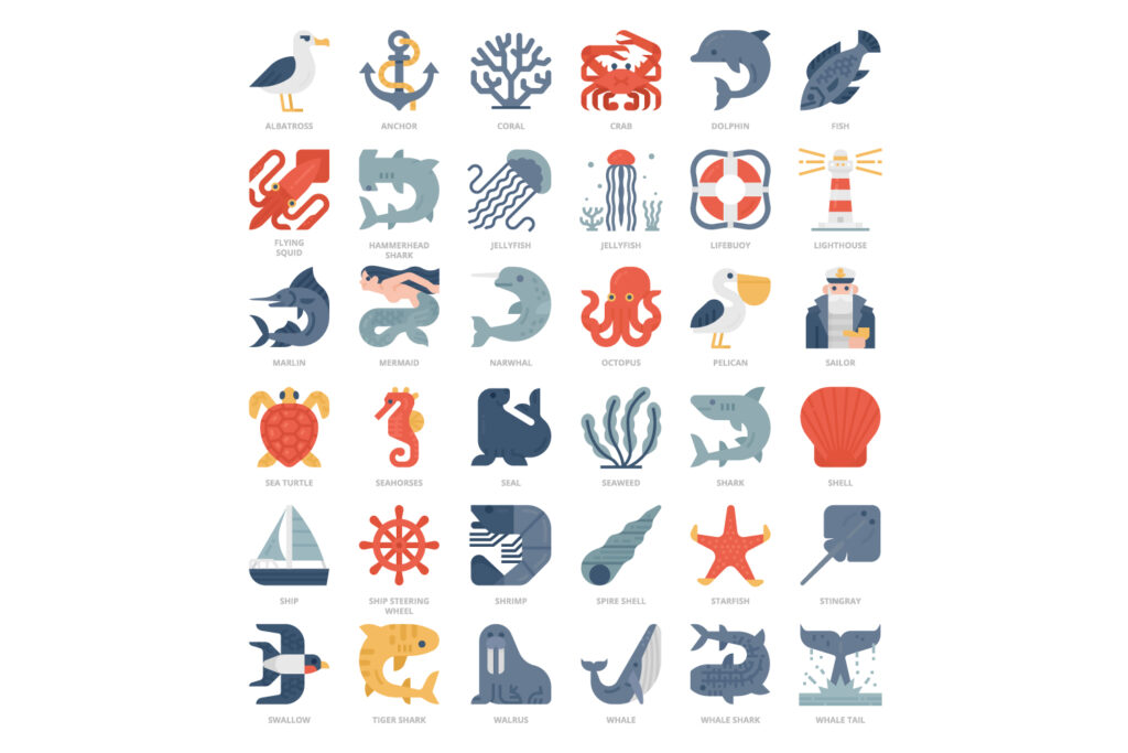 36 Sea Icons Set x 4 Styles - MasterBundles