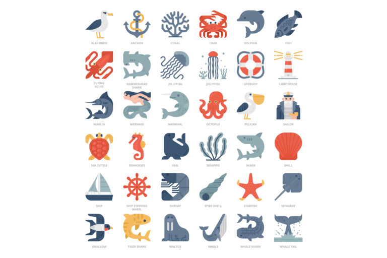 36 Sea Icons Set x 4 Styles - MasterBundles