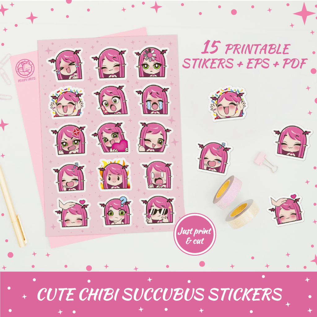 Printable Chibi Succubus Stickers - MasterBundles