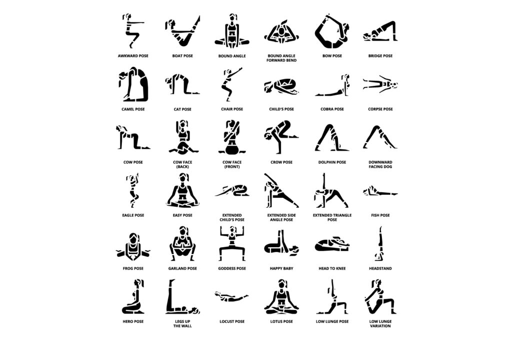 36 Yoga Post Icons Set x 4 Styles - MasterBundles