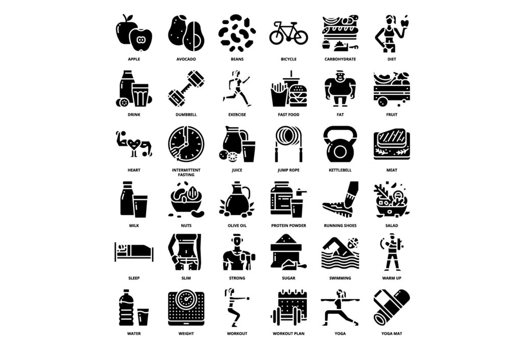 36 Healthy Icons Set x 4 Styles - MasterBundles