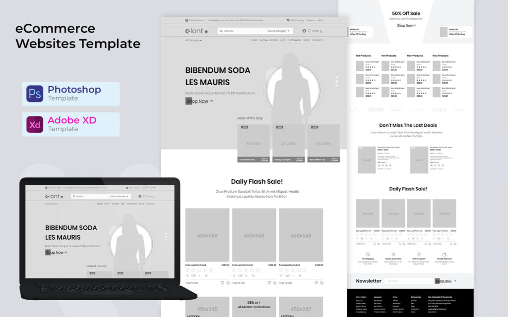 Dropshipping Ecommerce PSD & XD Template with Wireframe - MasterBundles