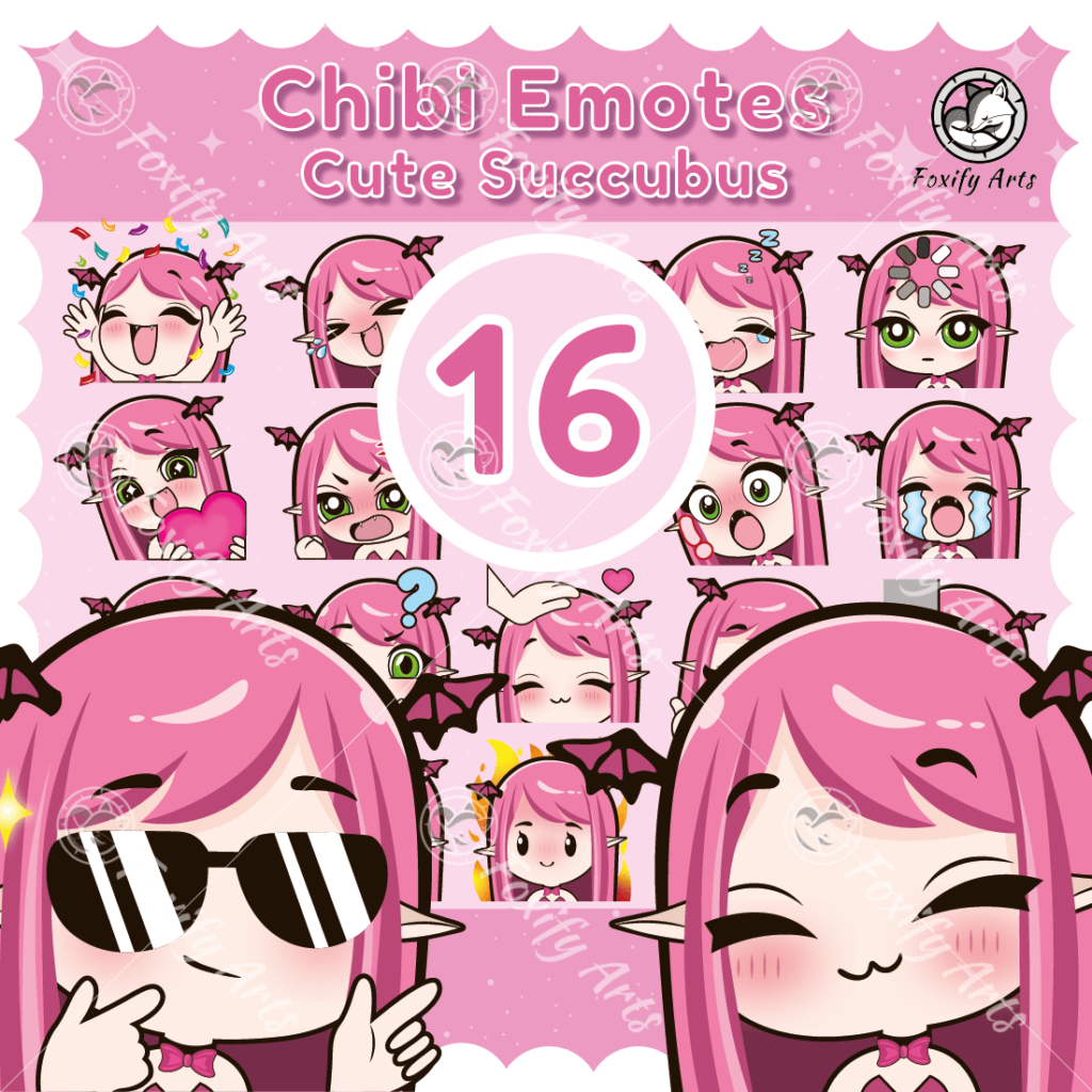 Cute Pink-Haired Succubus Chibi Stickers for Twitch Streaming ...