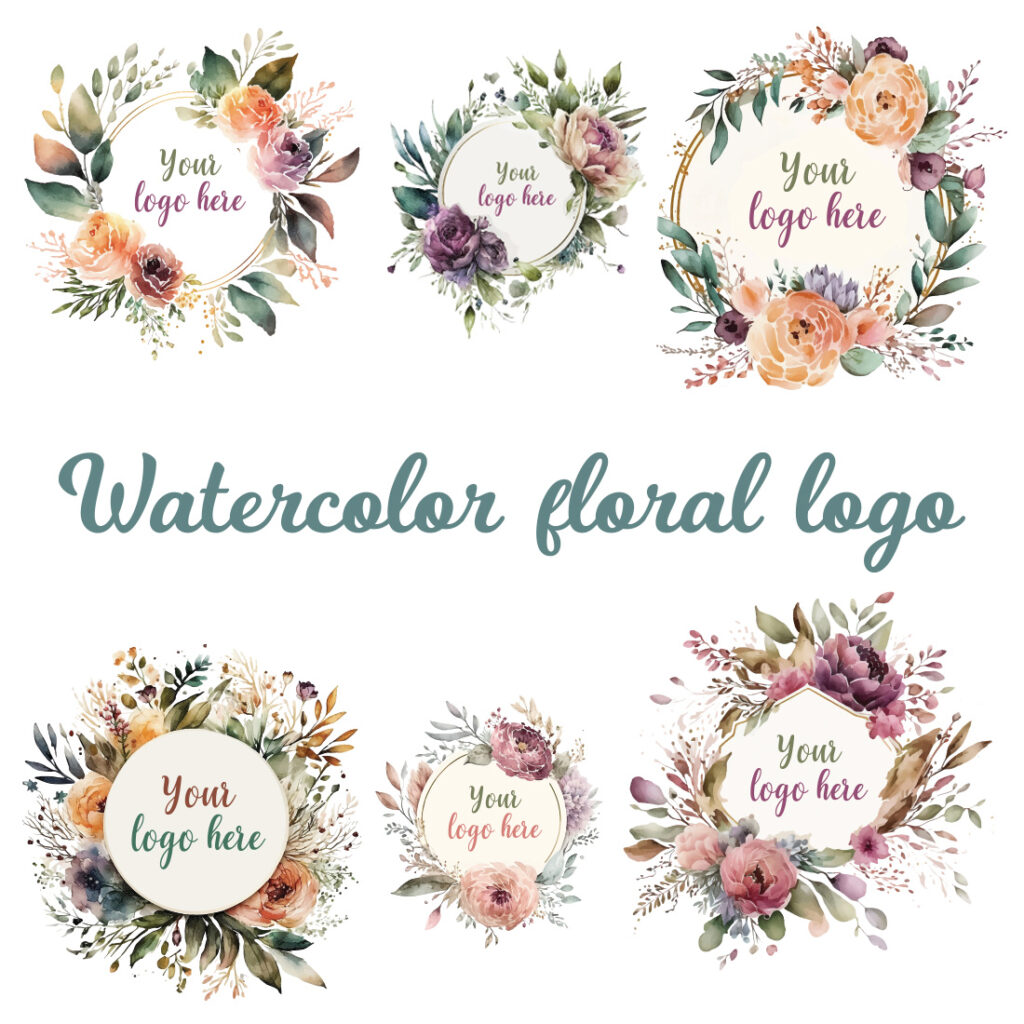 Watercolor Floral Logo Bundles, Pastel floral logo, Watercolor Round ...