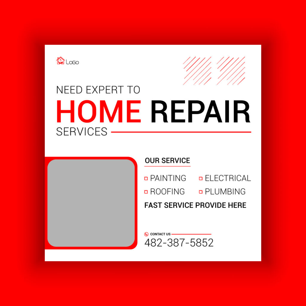 Home Repair Service Media Post Template Bundle - MasterBundles