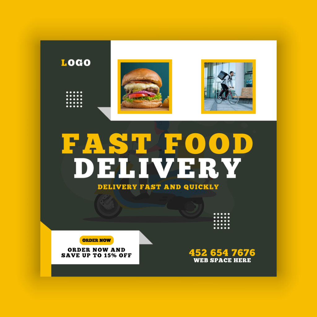 Fast Food Deliver Social Media Post Template Bundle - MasterBundles