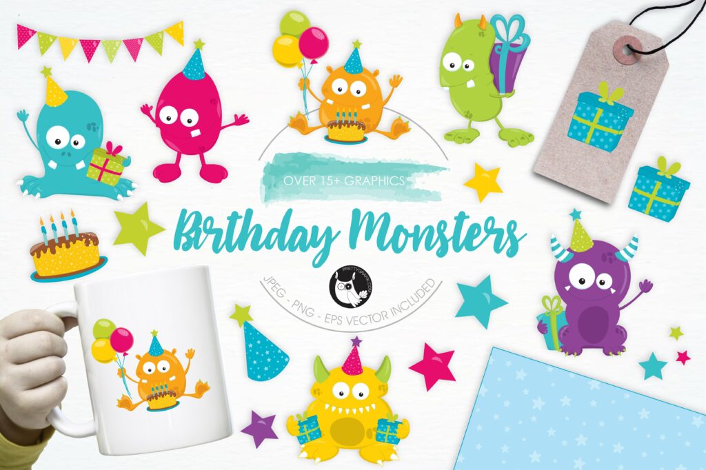 Birthday Monsters illustration pack – MasterBundles