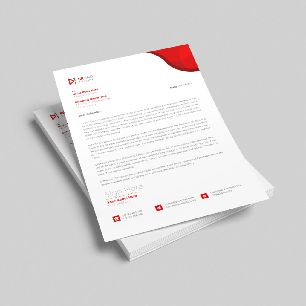 Red color corporate business letterhead design template - MasterBundles