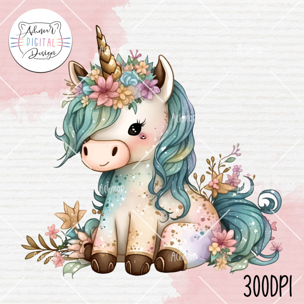 Baby Unicorn Watercolor Illustration Clip Art - MasterBundles