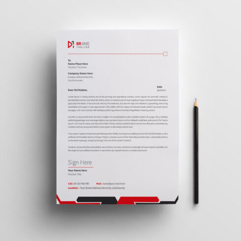 Red color corporate business letterhead design template - MasterBundles