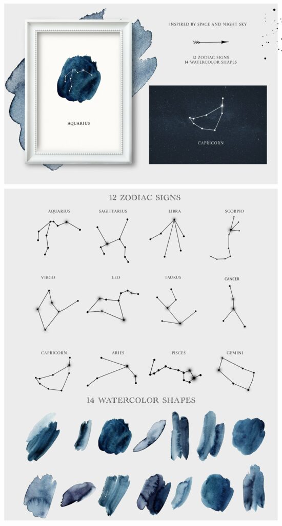 Star Constellation Zodiac watercolor – MasterBundles