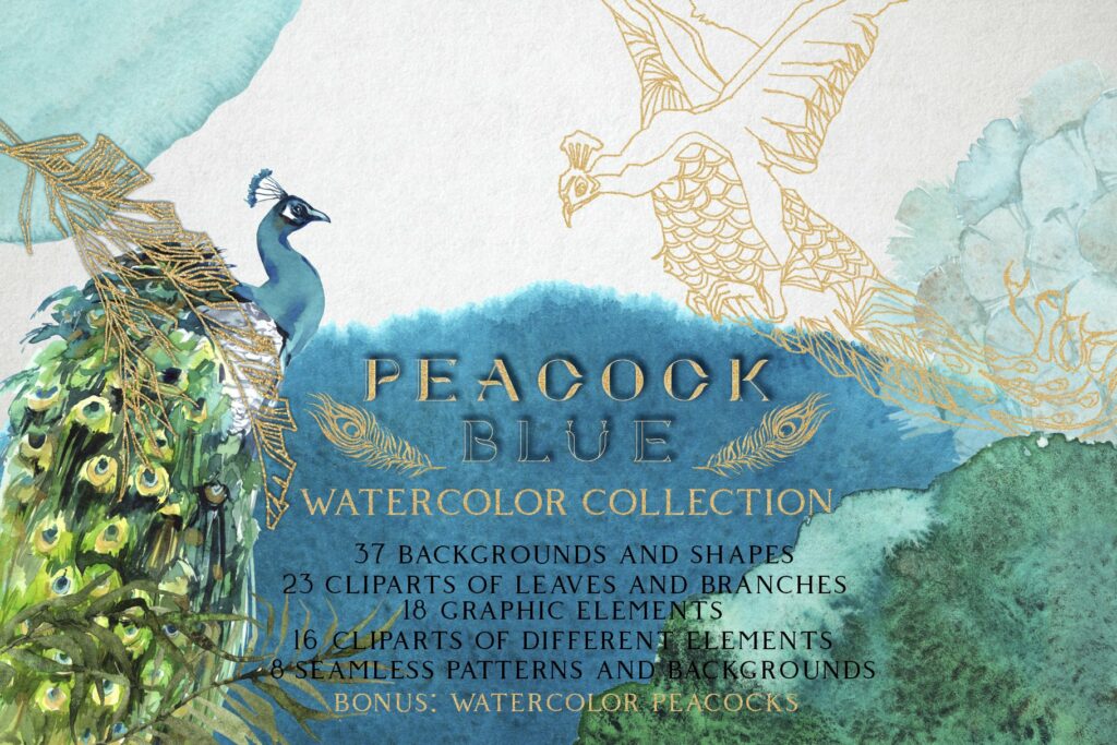 Peacock Blue Watercolor Collection – MasterBundles