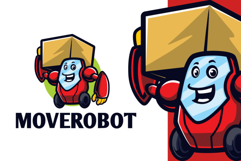 Mover Robot Character Mascot Logo Design - MasterBundles
