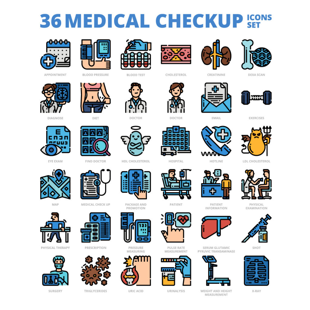 36 Medical Checkup Icons Set x 4 Styles - MasterBundles