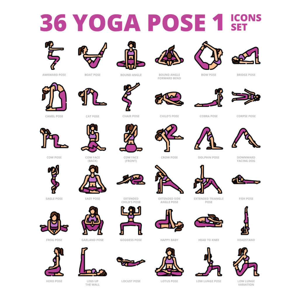 36 Yoga Post Icons Set x 4 Styles - MasterBundles