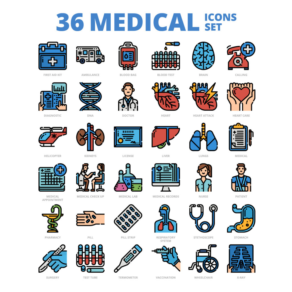 36 Medical Icons Set x 4 Styles - MasterBundles