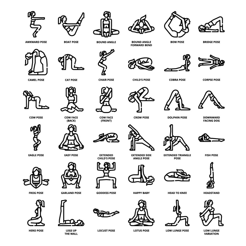 36 Yoga Post Icons Set x 4 Styles - MasterBundles