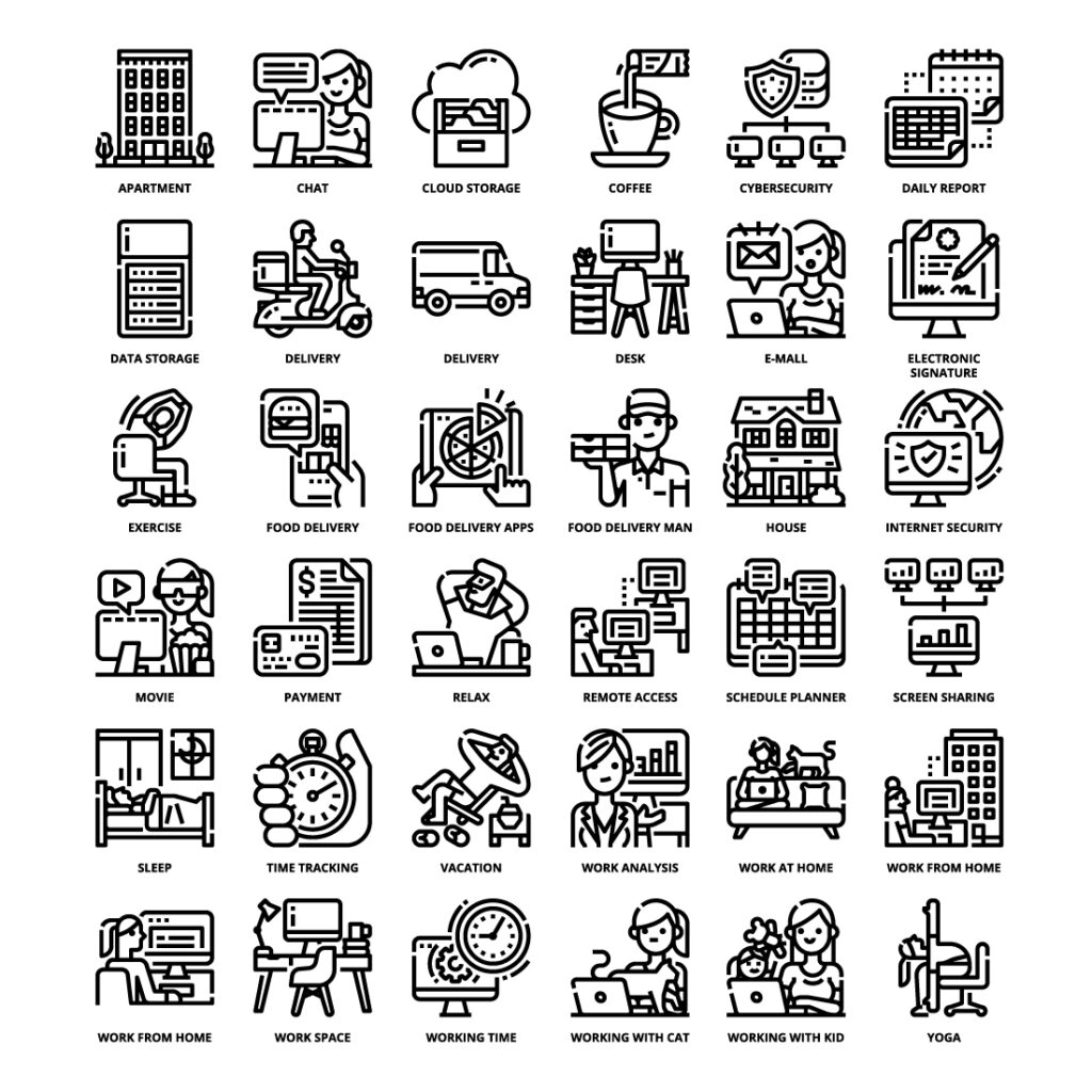 36 Work From Home Icons Set x 4 Styles - MasterBundles