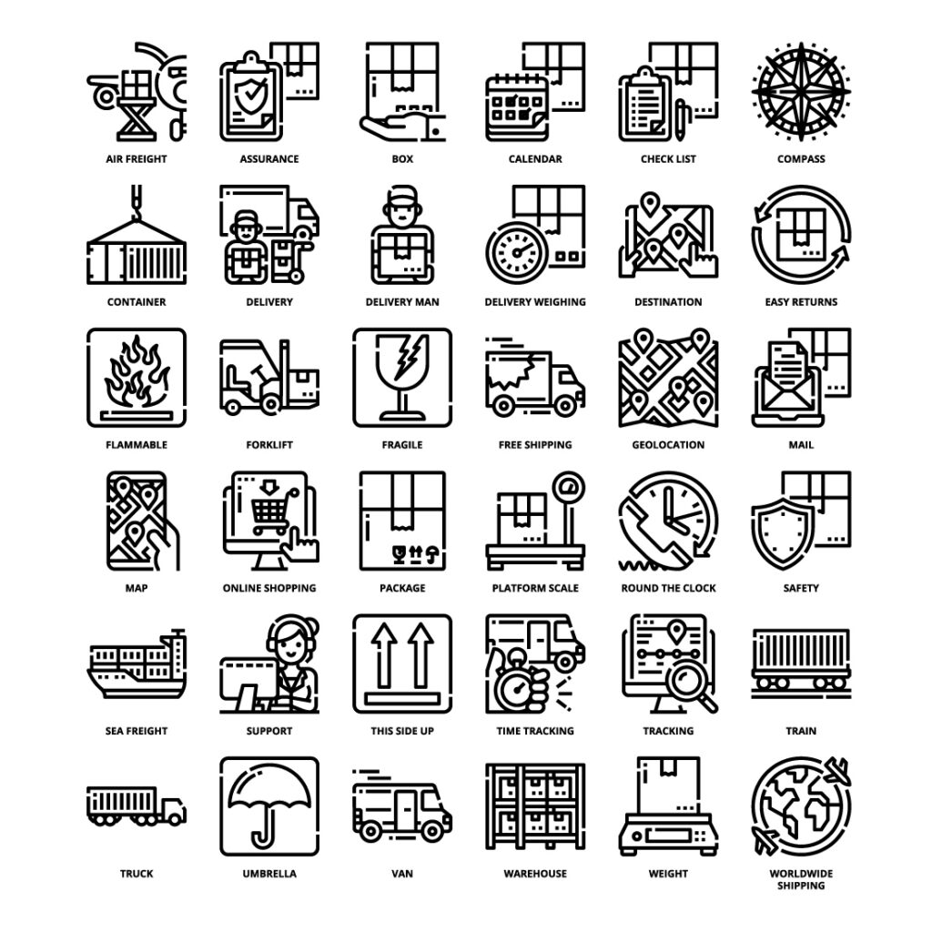 36 Logistics Icons Set x 4 Styles - MasterBundles