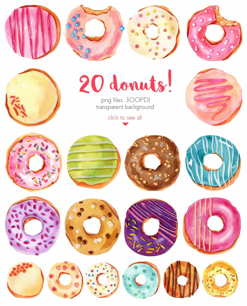 Watercolor Donuts Set – MasterBundles
