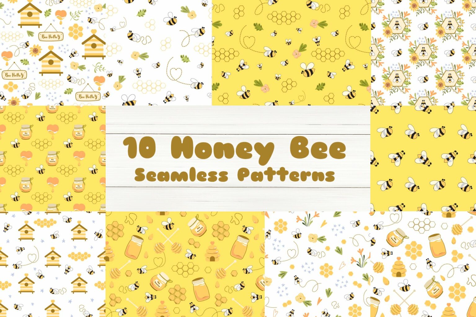 10 Honey Bee patterns Cute Bee – MasterBundles