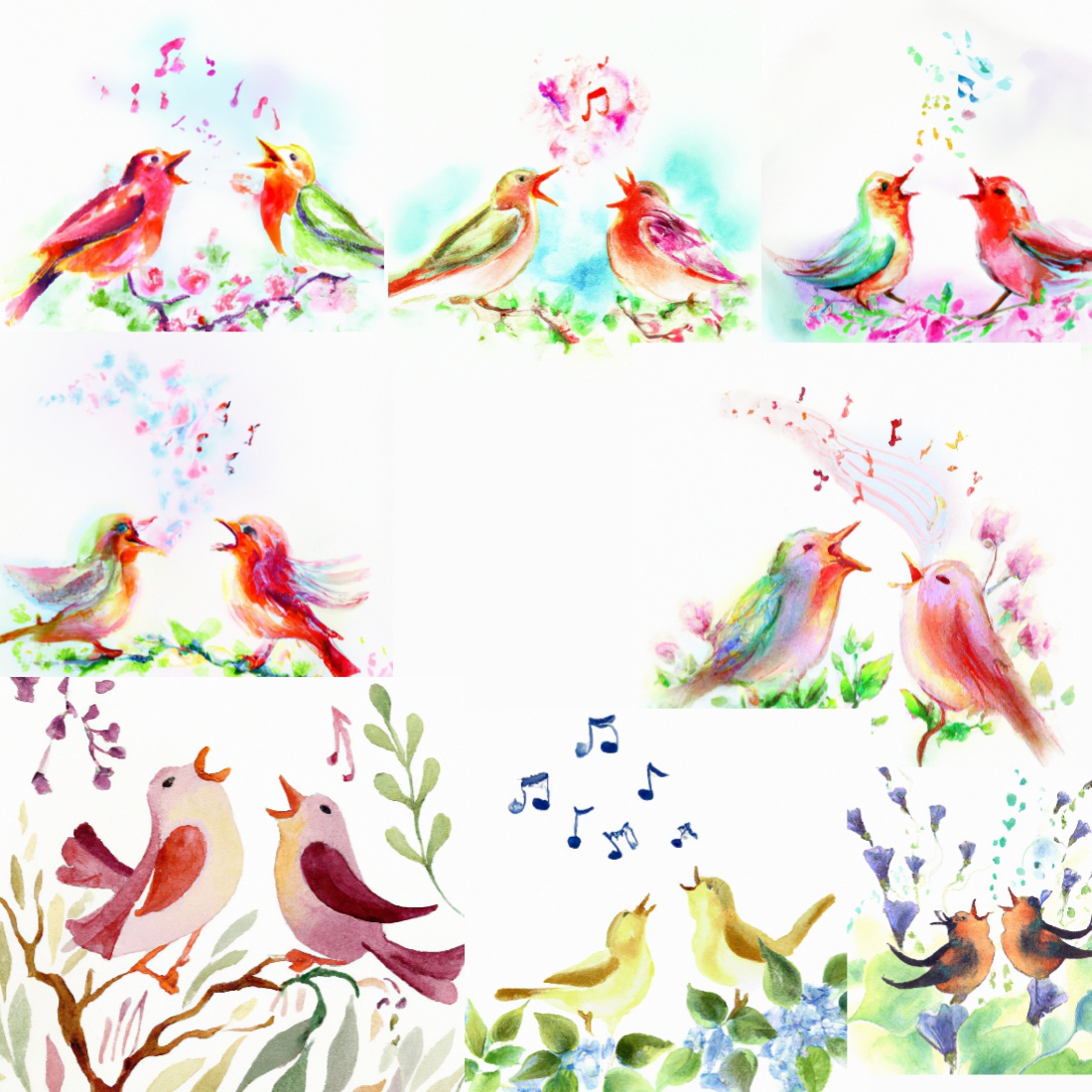 Watercolor floral birds singing | Watercolor bird illustraion ...