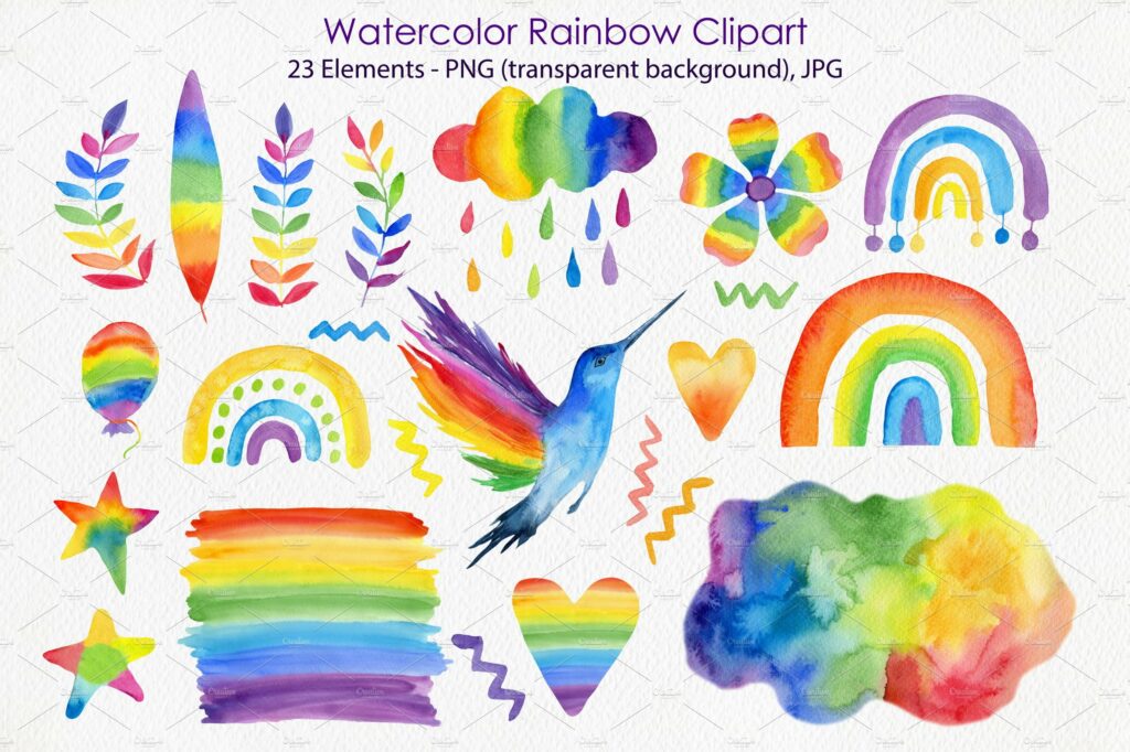 Watercolor Rainbow Clipart & Pattern – MasterBundles