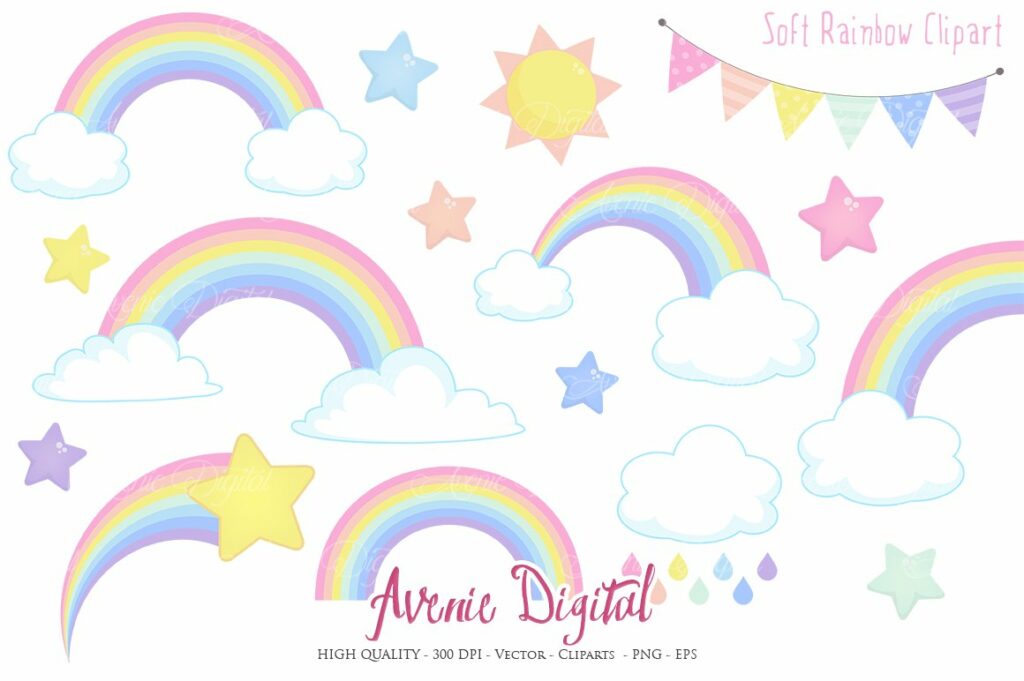 Pastel Rainbow Clipart + Vector – MasterBundles