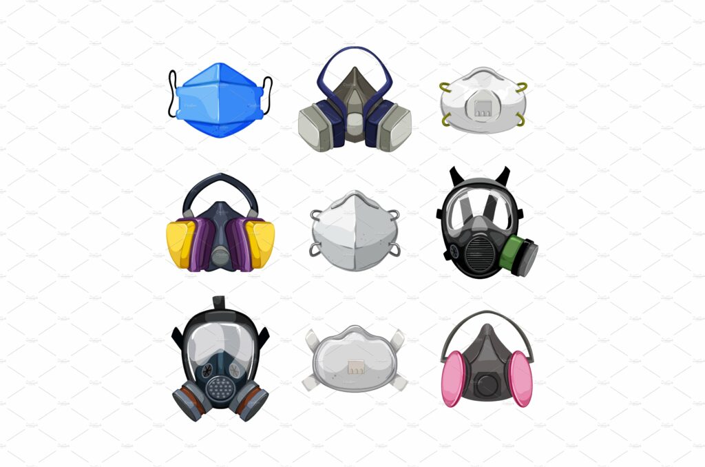 respirator mask set cartoon vector – MasterBundles