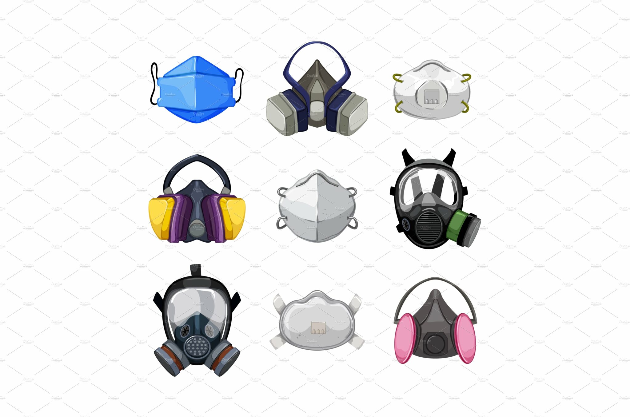 respirator mask set cartoon vector – MasterBundles