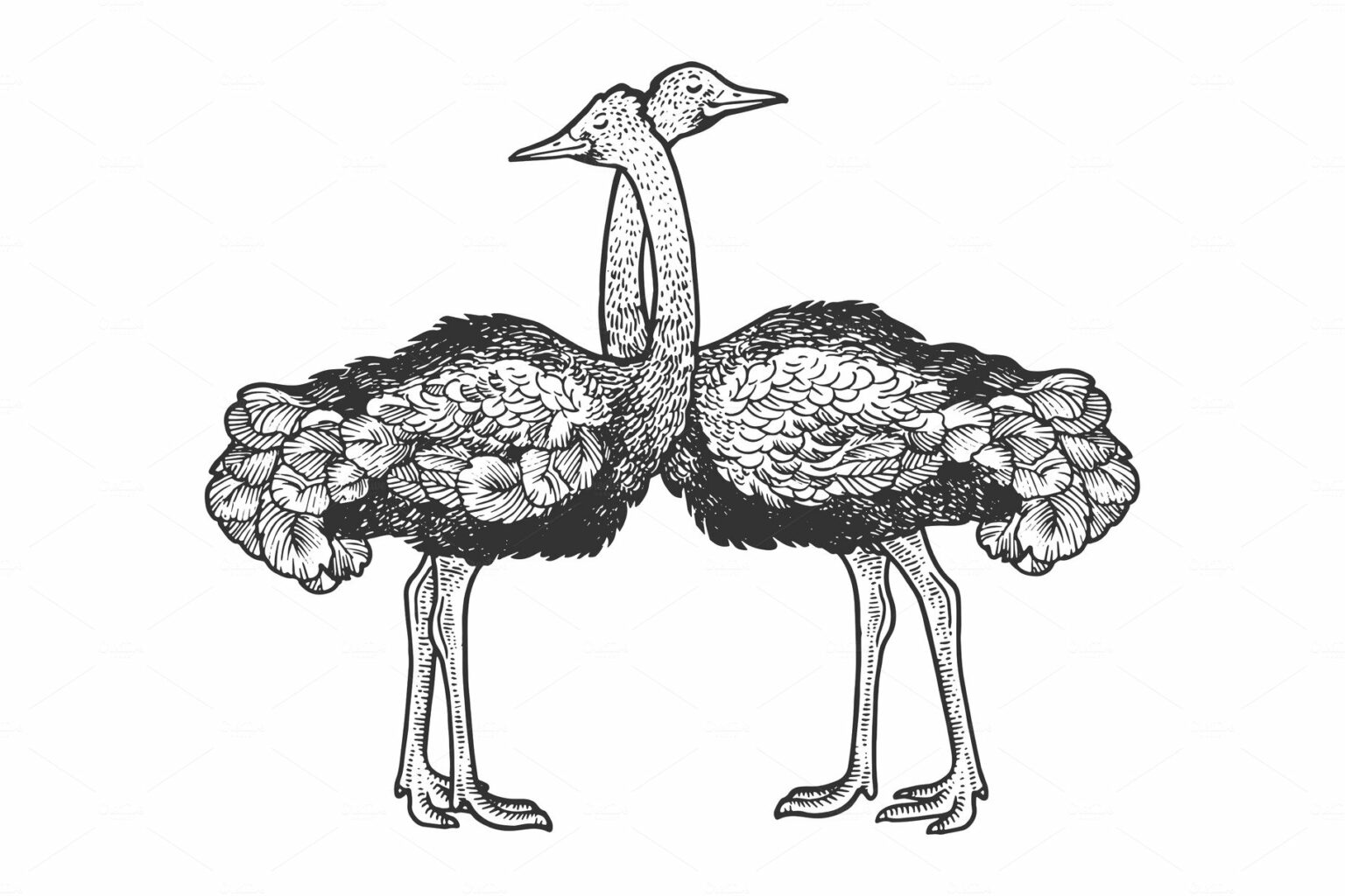 Ostrich birds love couple hug sketch – MasterBundles