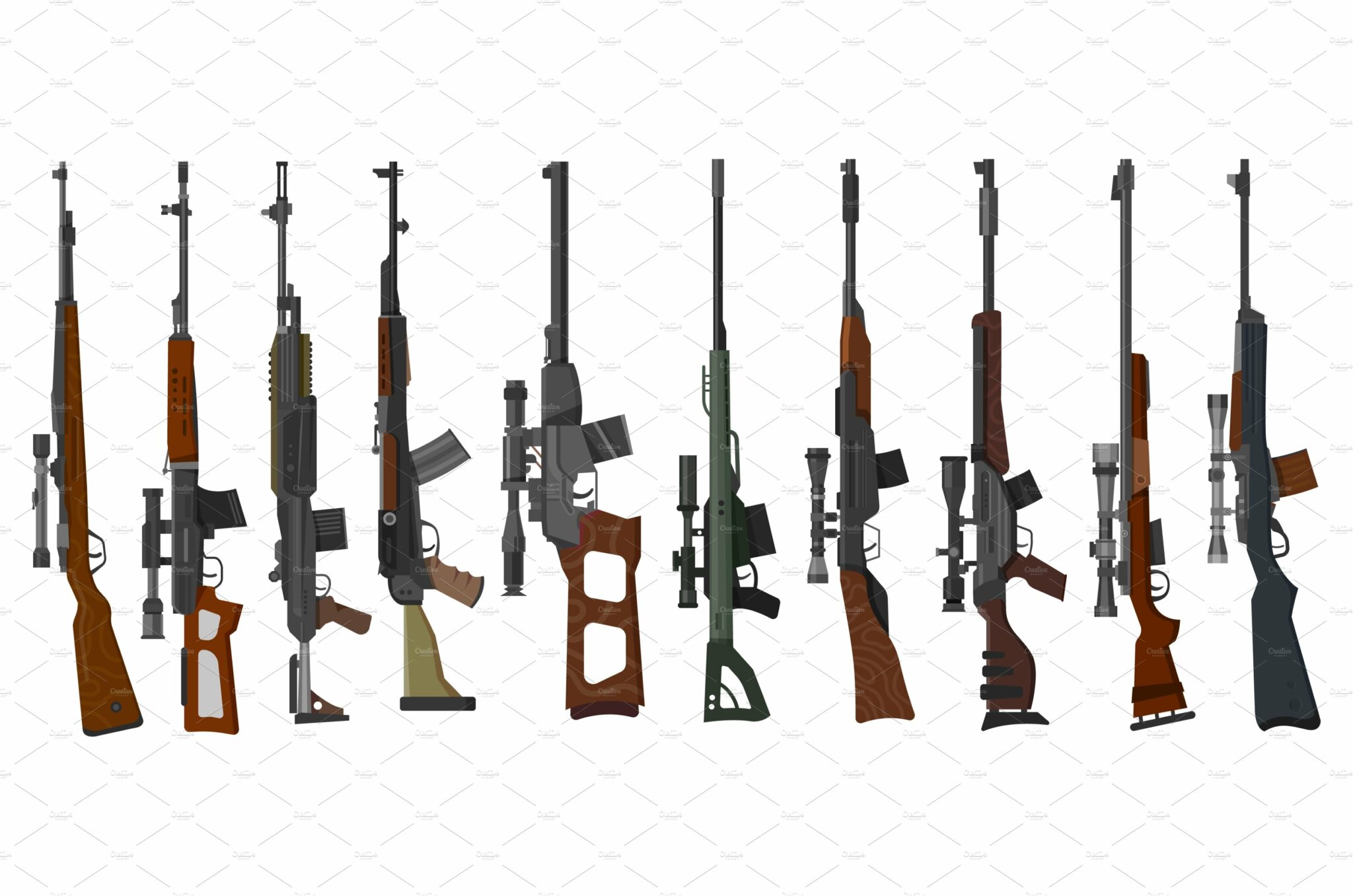 Rifle guns set, military weapon – MasterBundles