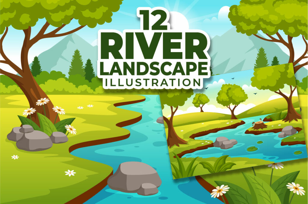 12 River Landscape Illustration - MasterBundles