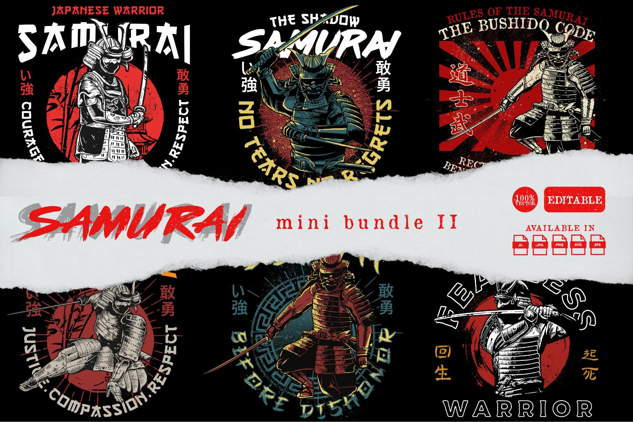 Japanese samurai illustration II – MasterBundles