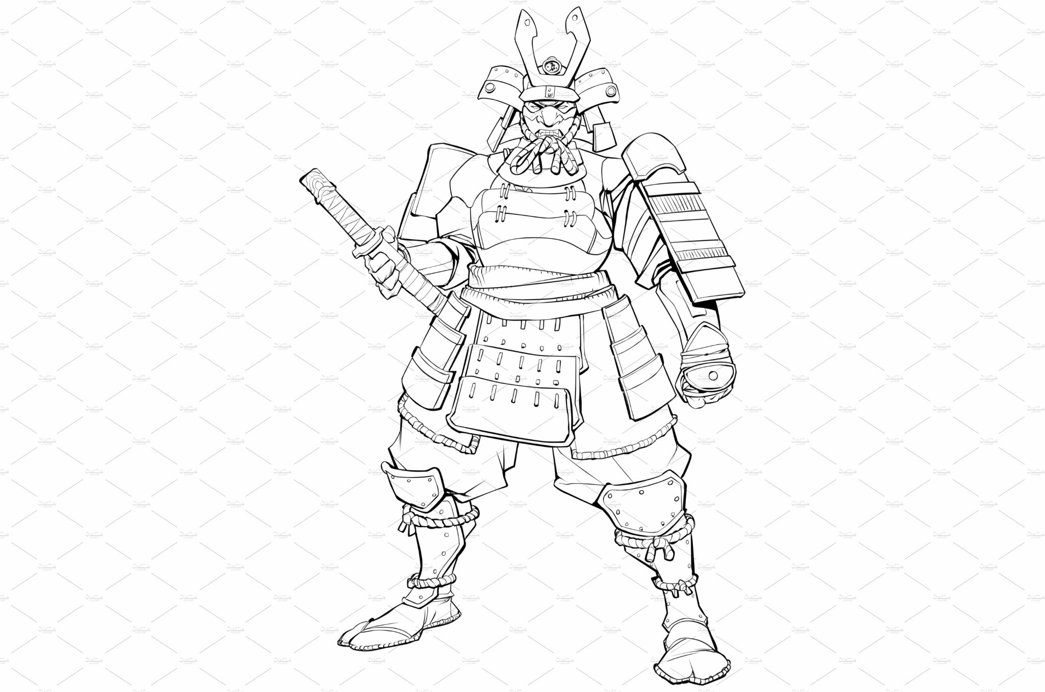 Samurai Warrior Line Art – MasterBundles