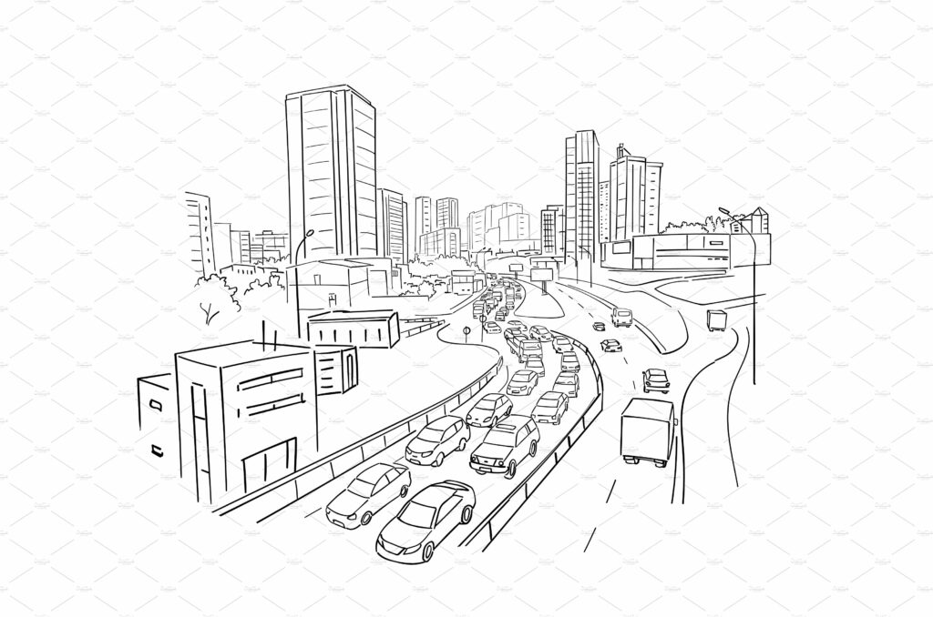 Street, road view. City sketch – MasterBundles