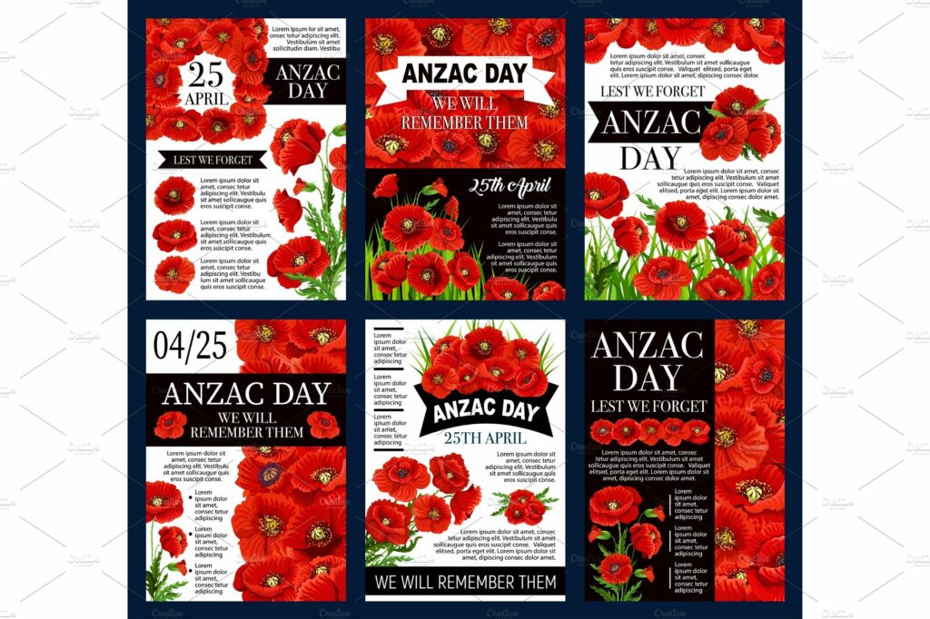 Anzac Day 25 April poppy flowers vector posters – MasterBundles