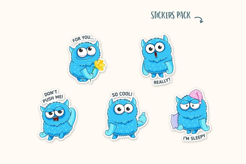 Blue Monster Emotional Stickers Set – MasterBundles