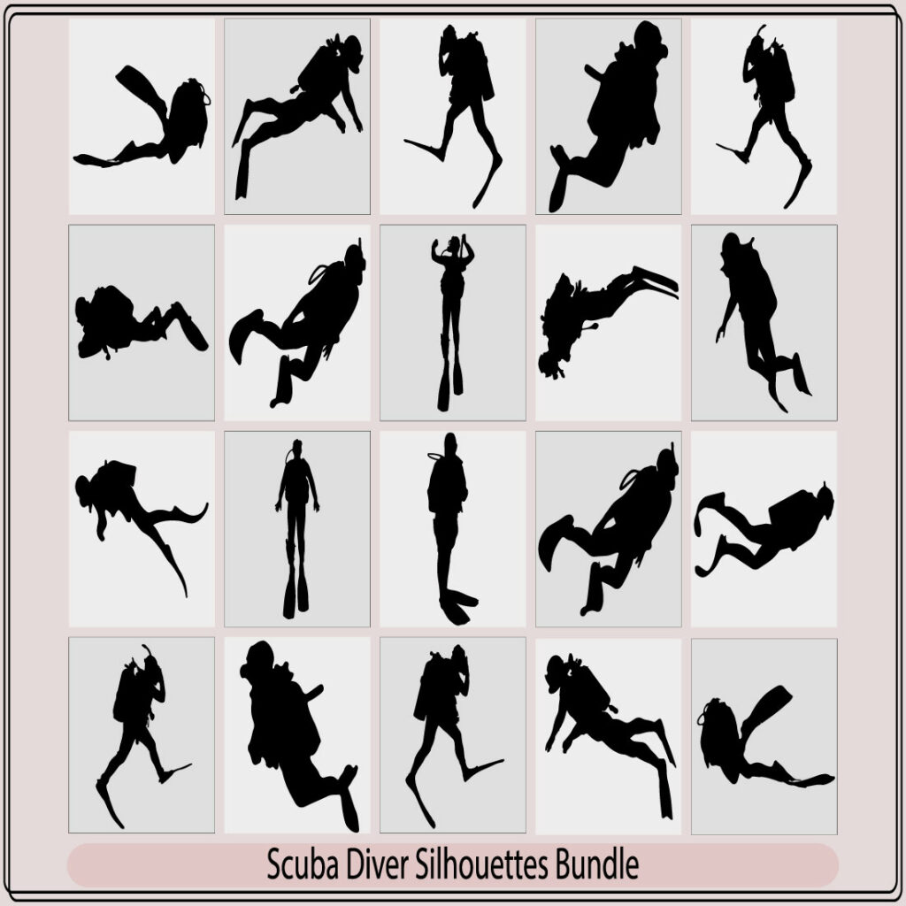 Scuba diving silhouette vector illustration isolated on white ...