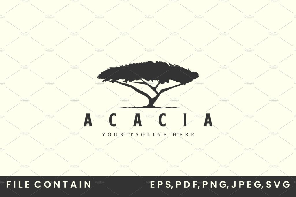 vintage acacia tree with logo vector – MasterBundles