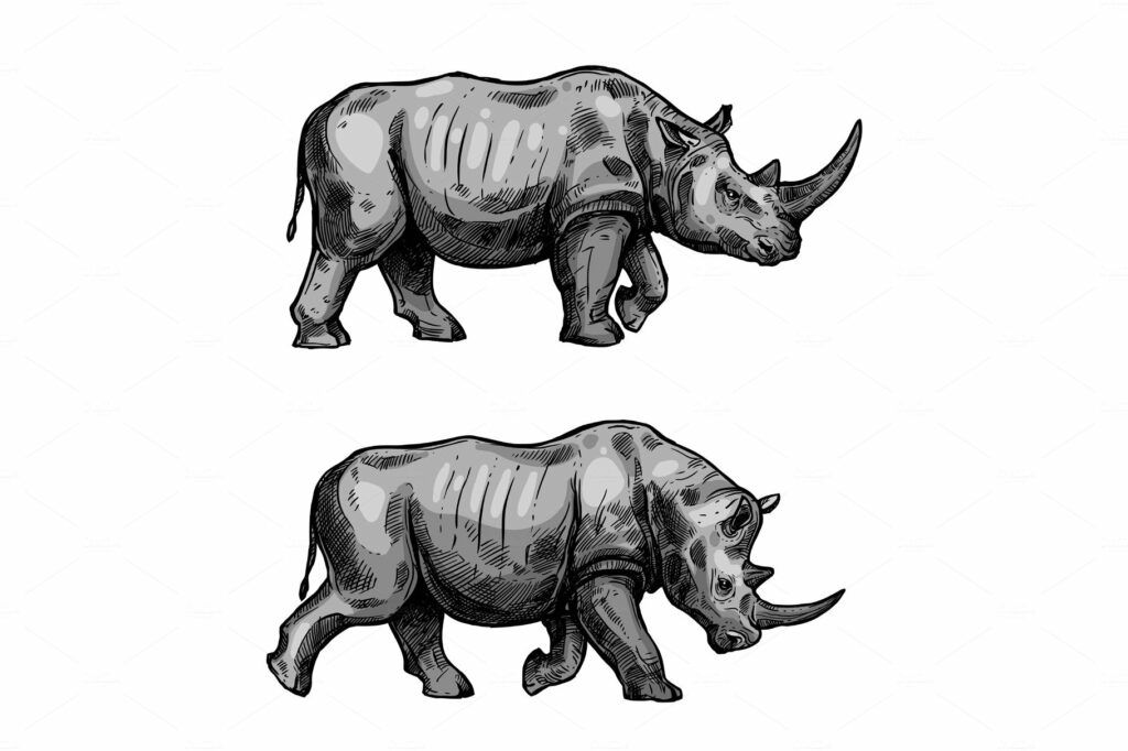 African rhino walking sketch of rhinoceros animal – MasterBundles