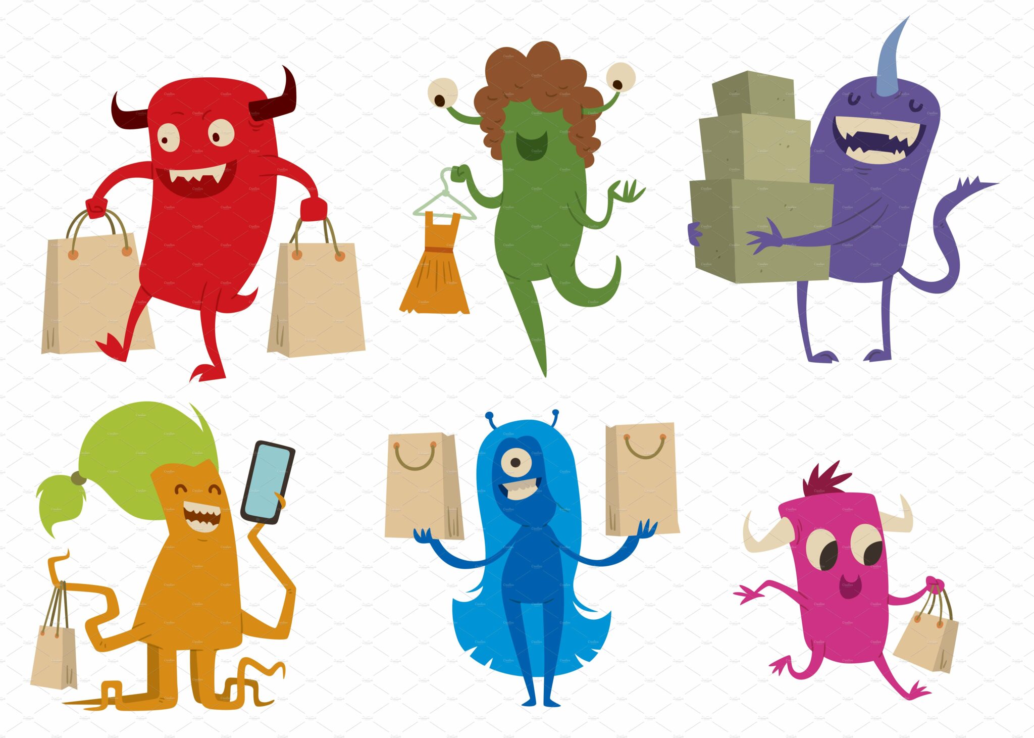 Cartoon Cute Monsters Vector Masterbundles