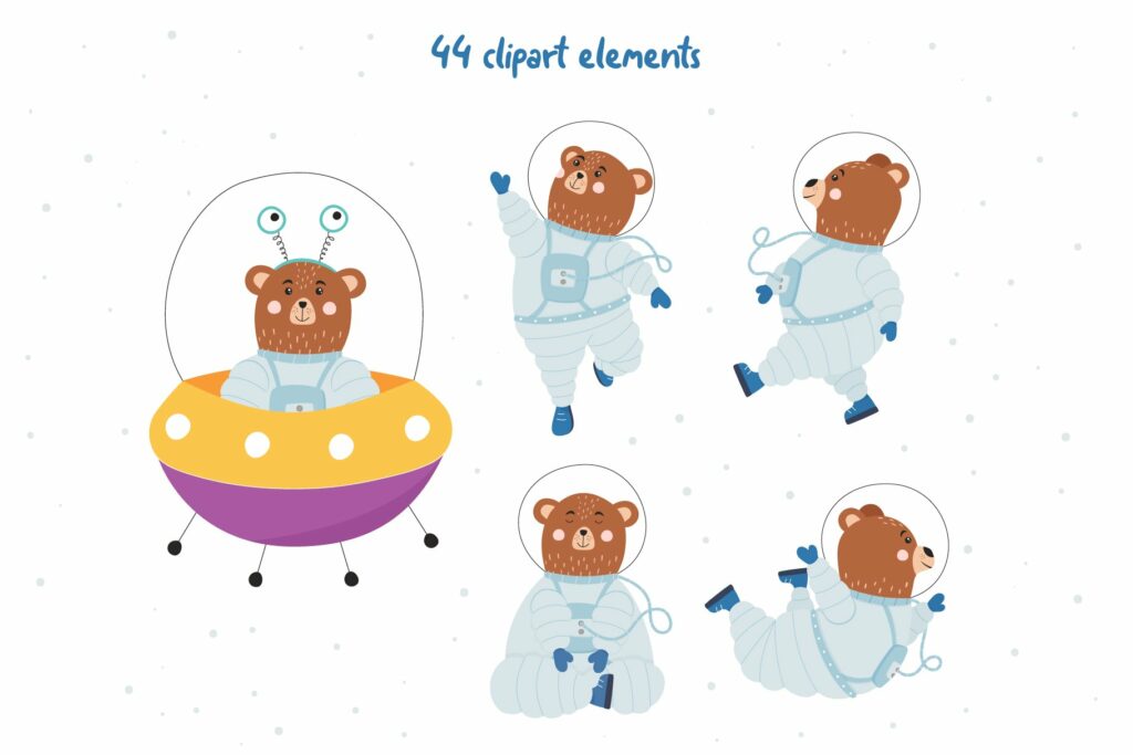 Cute Space Bear clipart & pattern – MasterBundles
